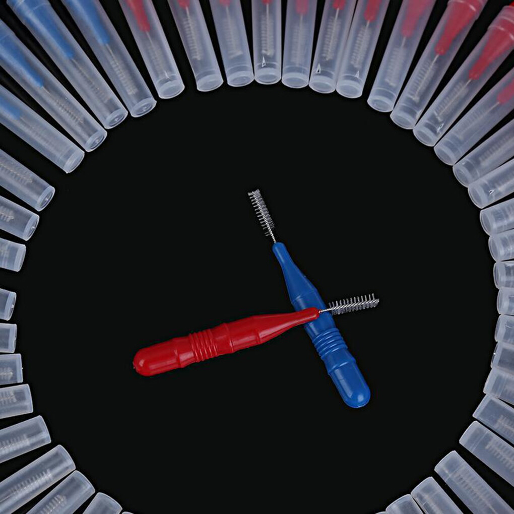 50x Interdental Brush Tooth Floss Sticks Stainless Steel Care Toothpick ...