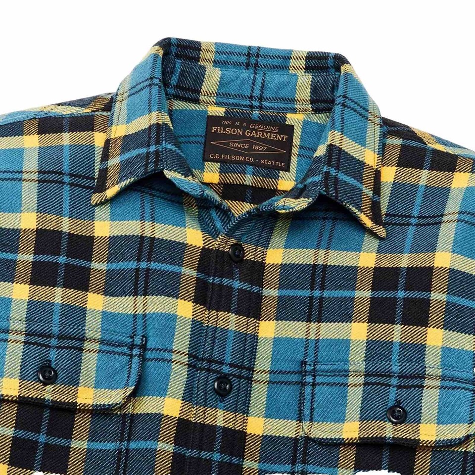 Filson Vintage Flannel Work Shirt 11010689 Blue Ash Gold Yellow Light ...