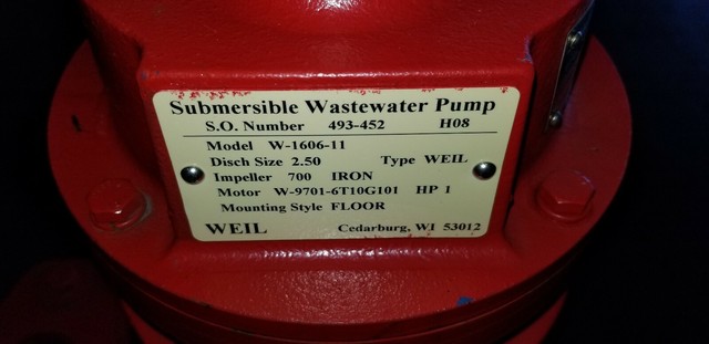 Weil Submersible Double Seal Wastewater Pump W-1606-11 50 GPM 1 HP 460v ...