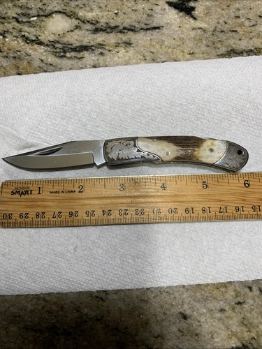 Vintage Gerber Silver Knight Folding Pocket Knife Stag Handle grip | eBay