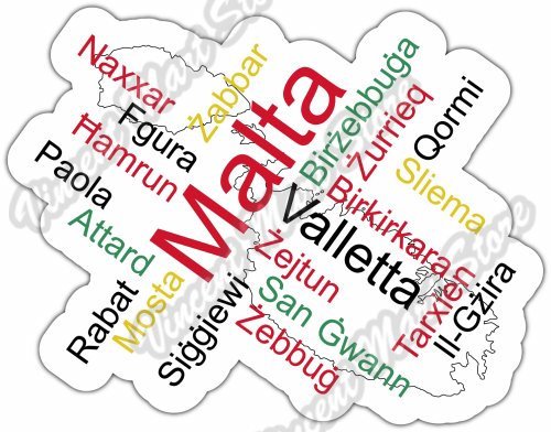 Malta Valletta Fgura Country Map Word Cloud Bumper Vinyl Sticker Decal ...
