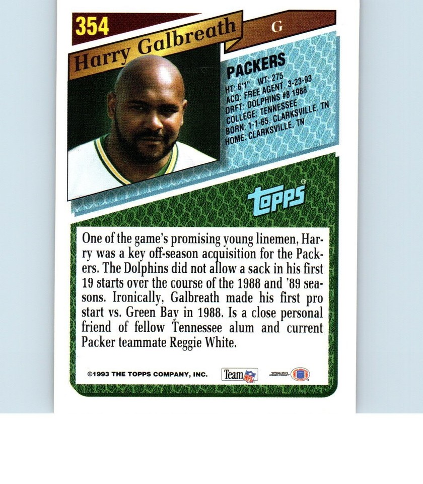 Harry Galbreath 354 Packers 1993 Topps Football Trading Card | eBay