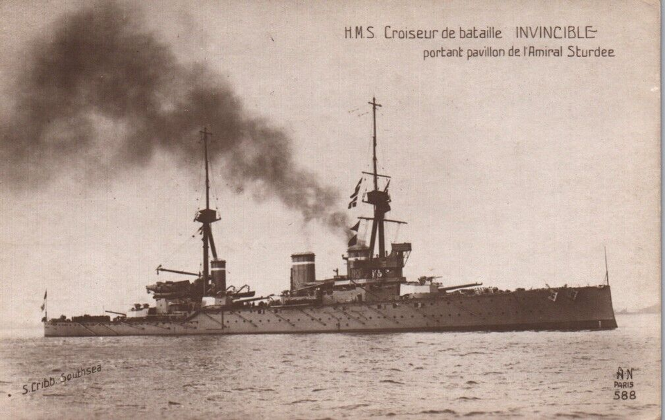 Royal Navy Battleship HMS Invincible Admiral Sturdee Postcard c1910s | eBay