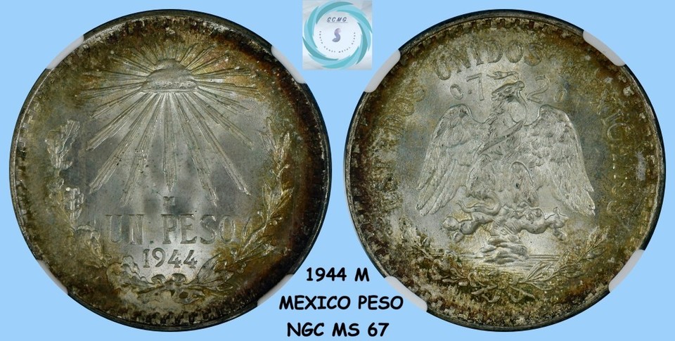 1944-M Mexico Silver Un Peso NGC MS67 - Superb Gem & Appealing Tones ...