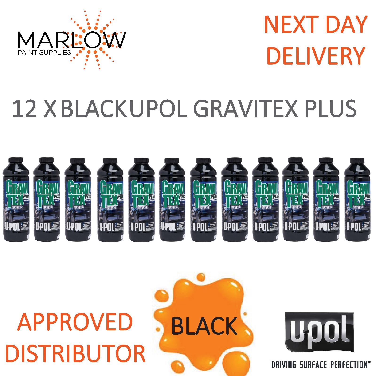 12 x U-POL Gravitex Plus Stone Chip Protector Black 1L Durable ...