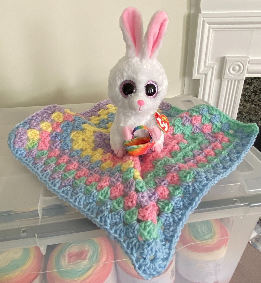 LOVEY SUNDAY RABBIT EASTER crochet removable security blanket BEANIE ...