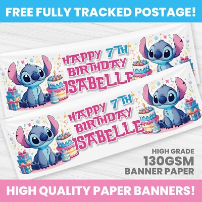 STITCH BIRTHDAY BANNER PERSONALISED ANY NAME PHOTO PARTY BANNERS GIRL ...