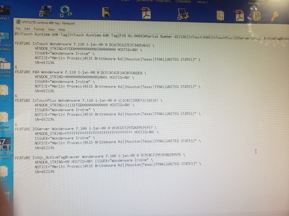 WONDERWARE INTOUCH RUNTIME 7.1 LICENSE 60K TAG | eBay
