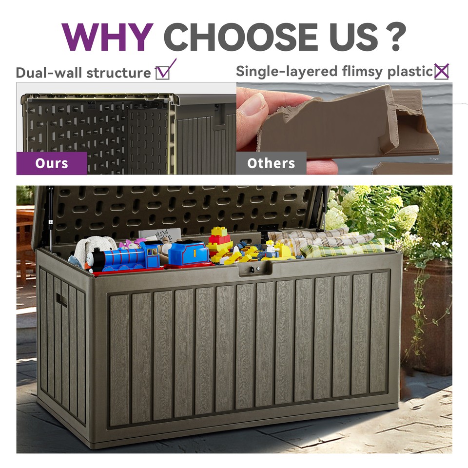 90 Gallon Large Resin Deck Box Outdoor Storage Box Waterproof Patio ...