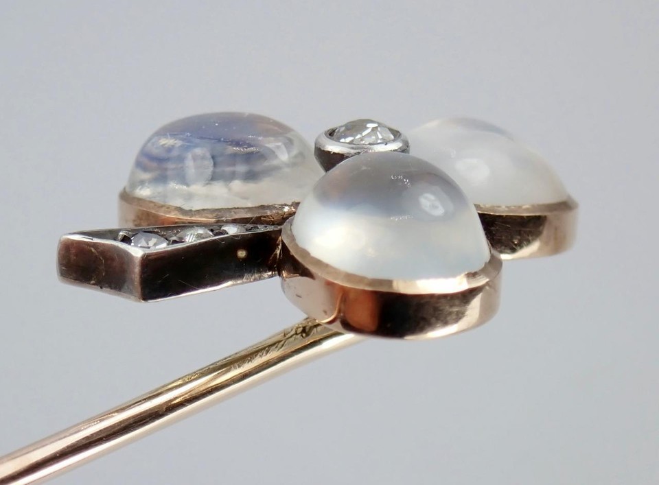 Lucky Antique Victorian 9K Rose Gold Moonstone Diamond Shamrock Stick ...