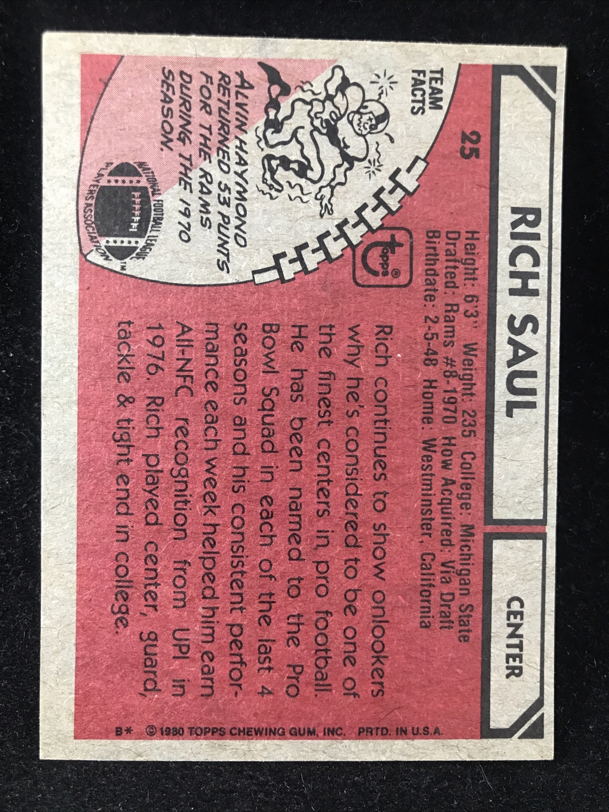 Rich Saul (d) -Michigan State- Los Angeles Rams Autographed Card | eBay