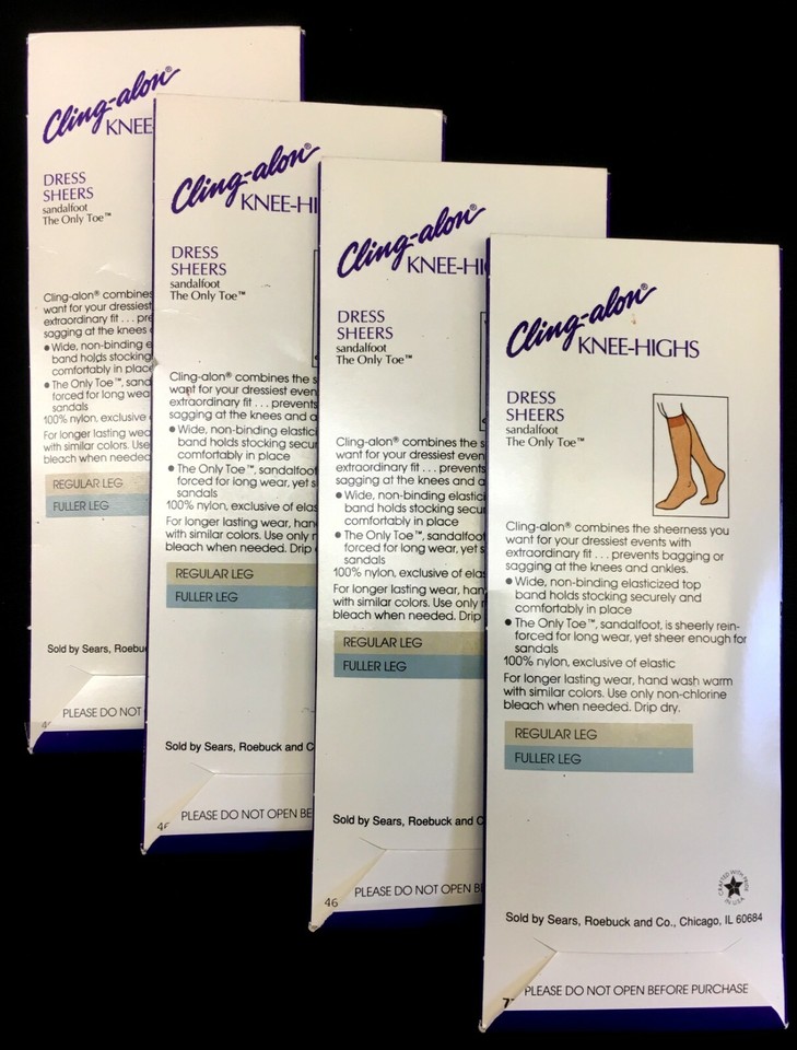 Lot 8 Pairs Sears Cling-alon Knee Highs Regular Black Sandalfoot NIP ...