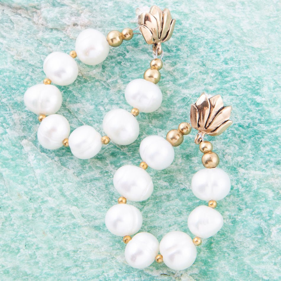 Carly White Pearl Complete Loop Golden Post Earrings | eBay