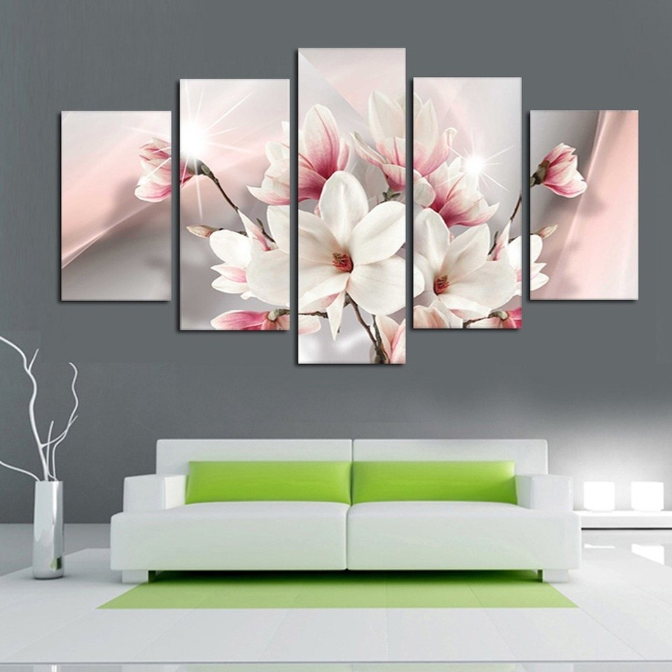 Flower Canvas Art Five-panel Composition Seamless Wall Display Living ...