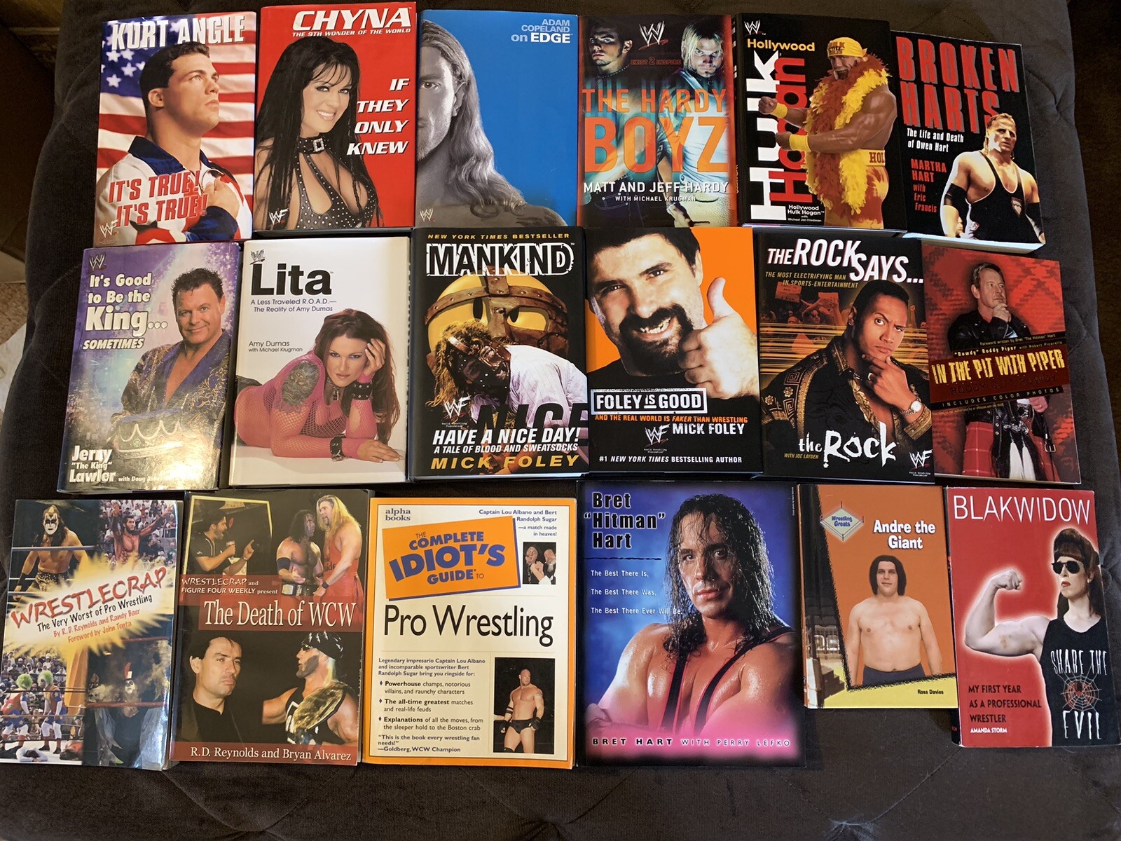 WWE wrestling book LOT of 18!! Angle Chyna Hardy Hogan Foley Lita Rock ...