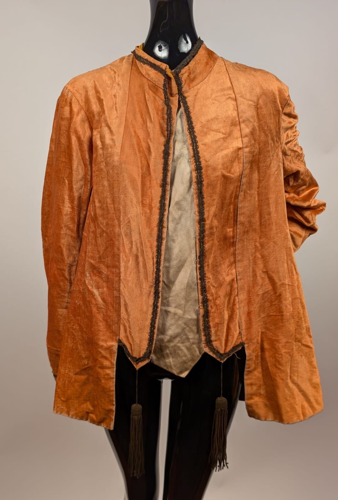 ANTIQUE EDWARDIAN ORANGE VELVET JACKET W GOLD BULLION… - Gem