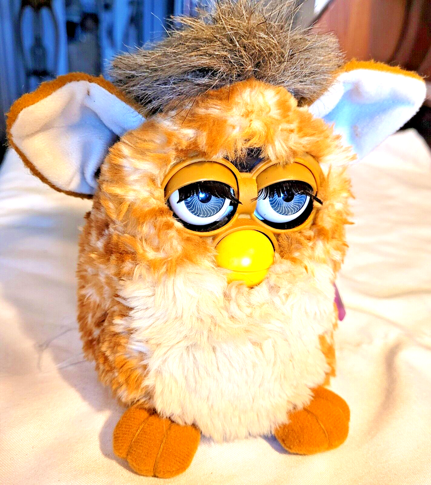 Vintage Furby 1998 Giraffe Print Brown Tan Blue Eyes 70-800 Tiger ...