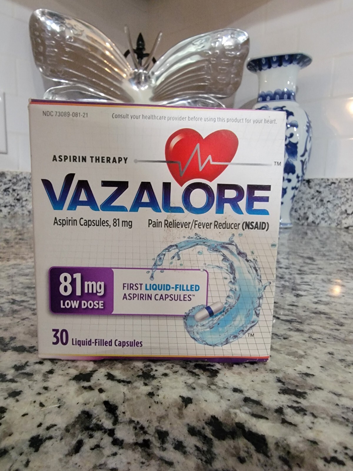 Vazalore 81mg Low Dose Liquid-Filled Aspirin 30 Capsules EXP 1/25 ...