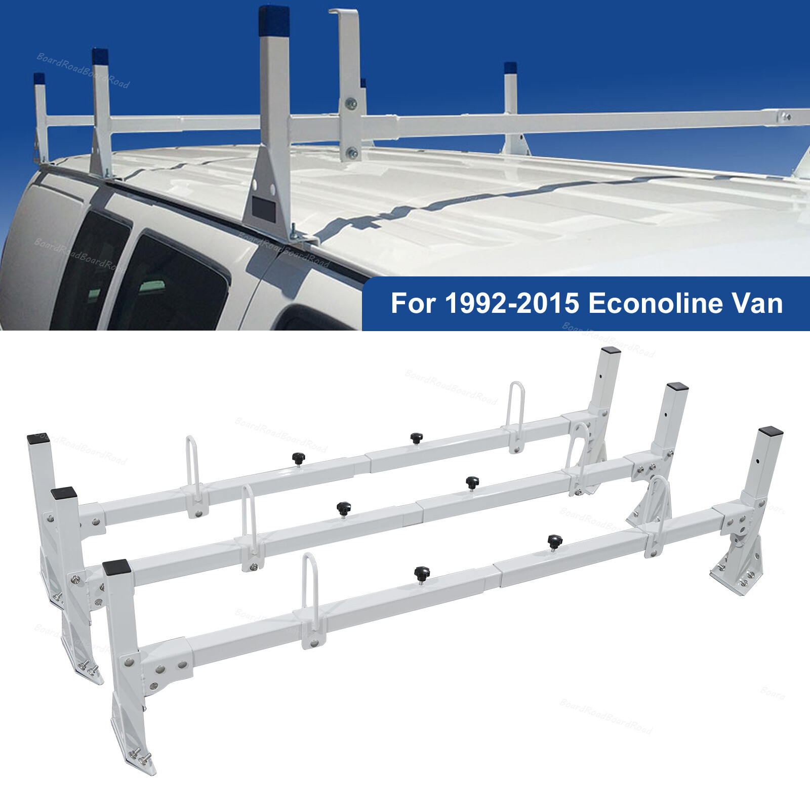 Fits Ford Econoline Van 3 bar 1992-2015 Ladder Roof Racks Steel White ...