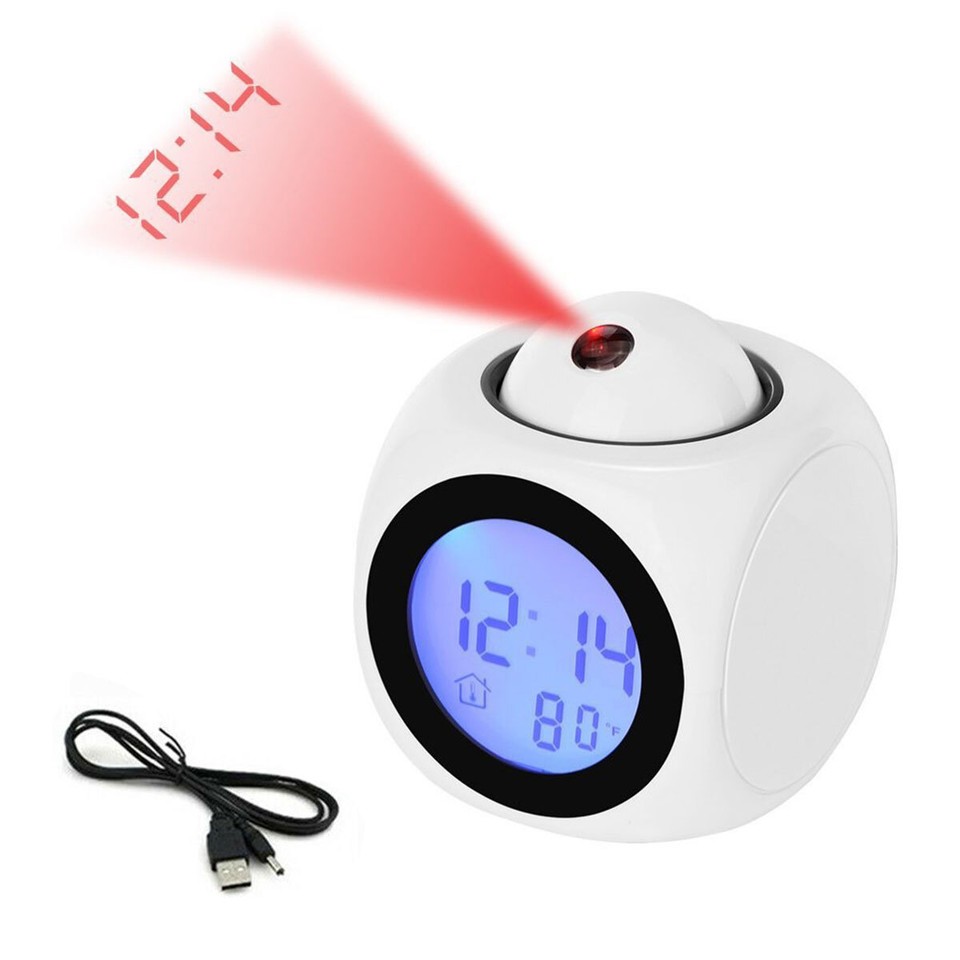 Digital LED Projection Alarm Clock Projector Voice Talking Time ...