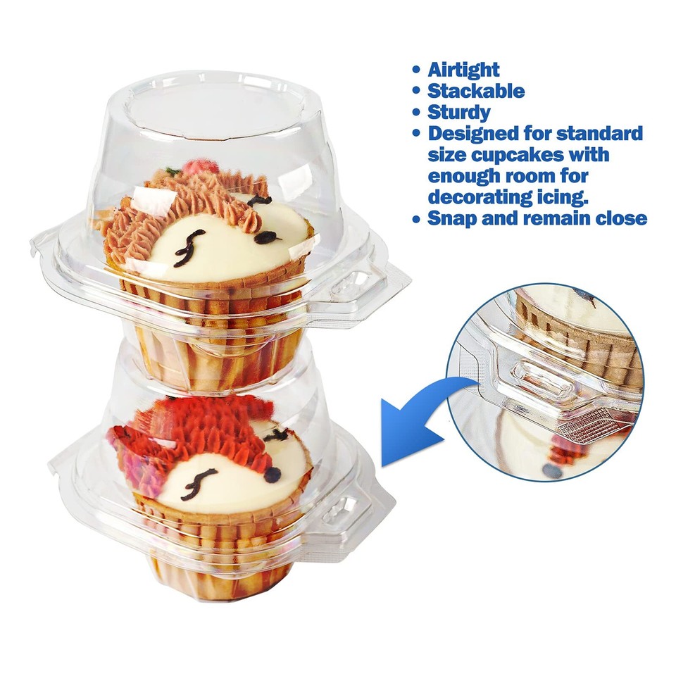 100 Packs Individual Cupcake Containers Stackable Single Compartment ...