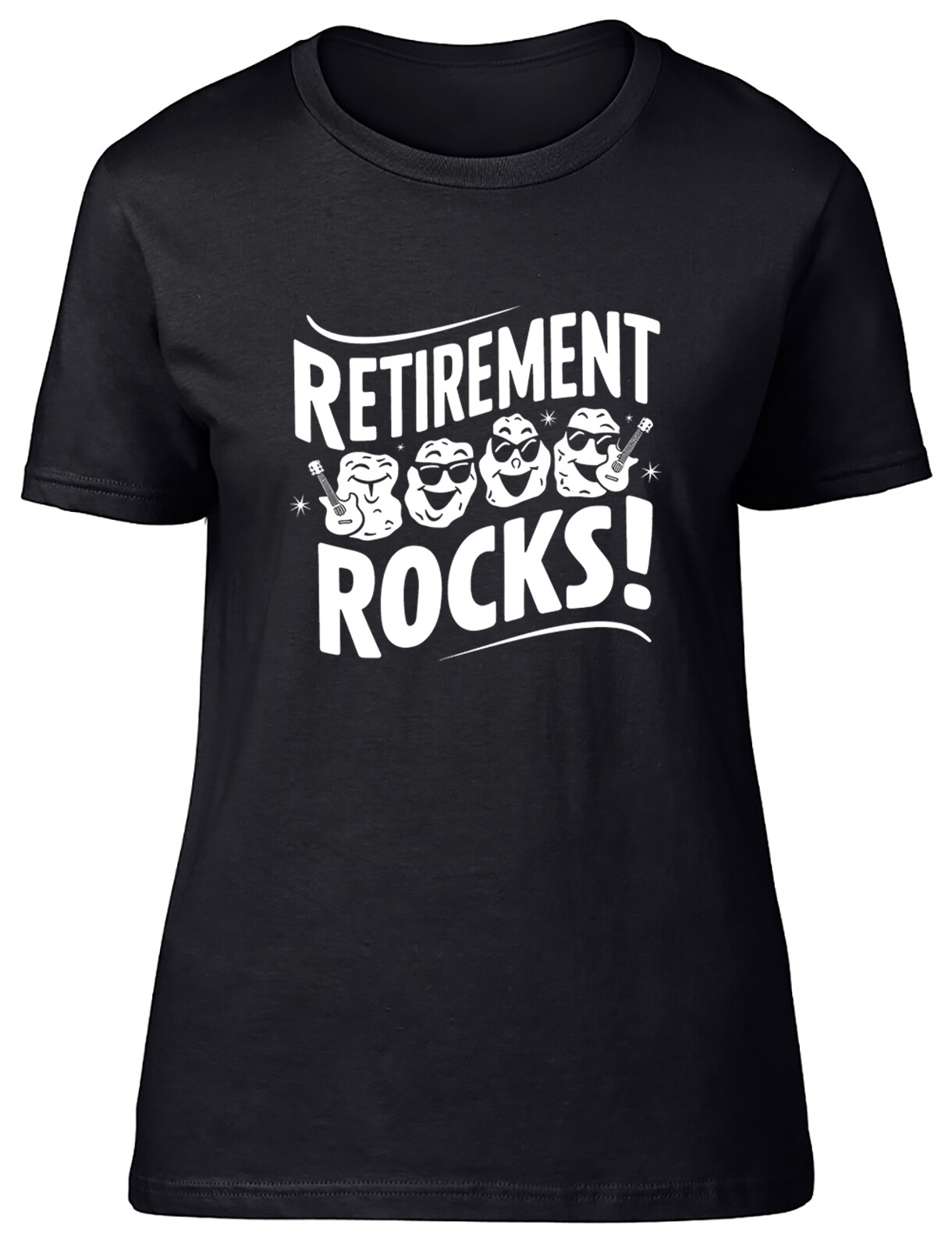 Retirement Rocks Womens T-Shirt Funny Retired Rockstars Ladies Gift Tee ...