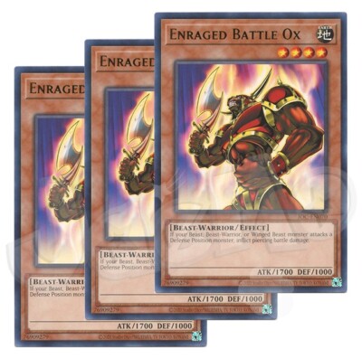 Yugioh - Enraged Battle Ox x 3 - Rare NM - Plus Free Holographic Card ...