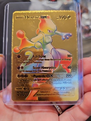 Mewtwo GX Rainbow Gold Foil Fan Art Vinyl Collector Pokemon Card 076/ ...