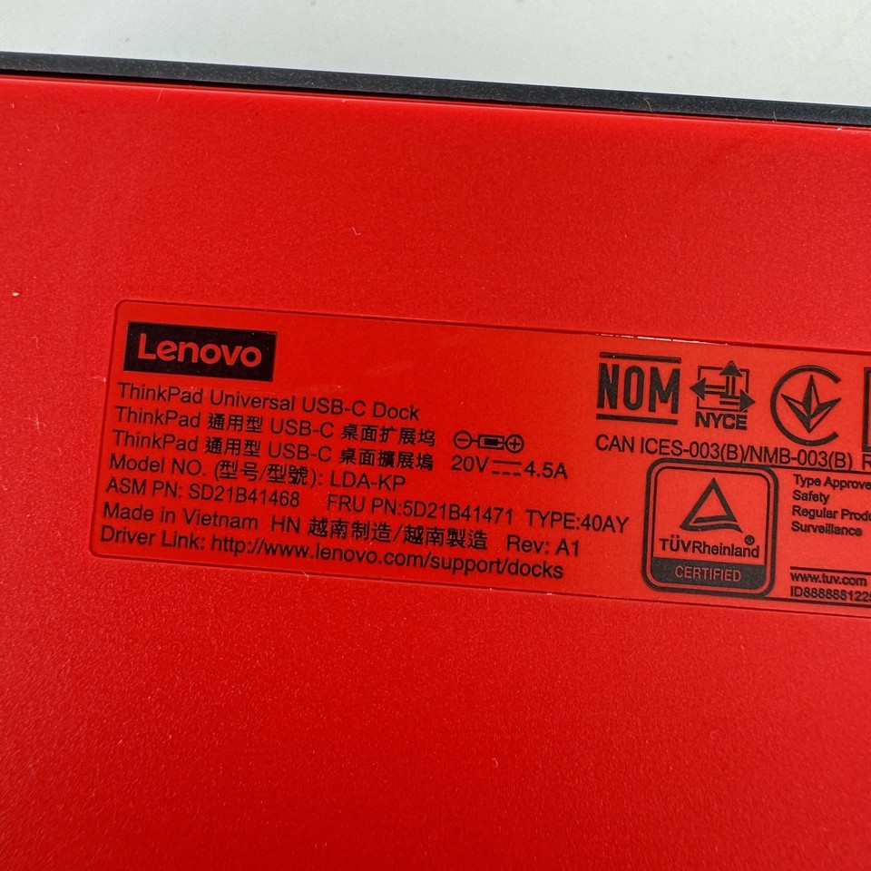 Lenovo ThinkPad Universal USB-C Dock LDA-KP 40AY Multiport HDMI DP ...