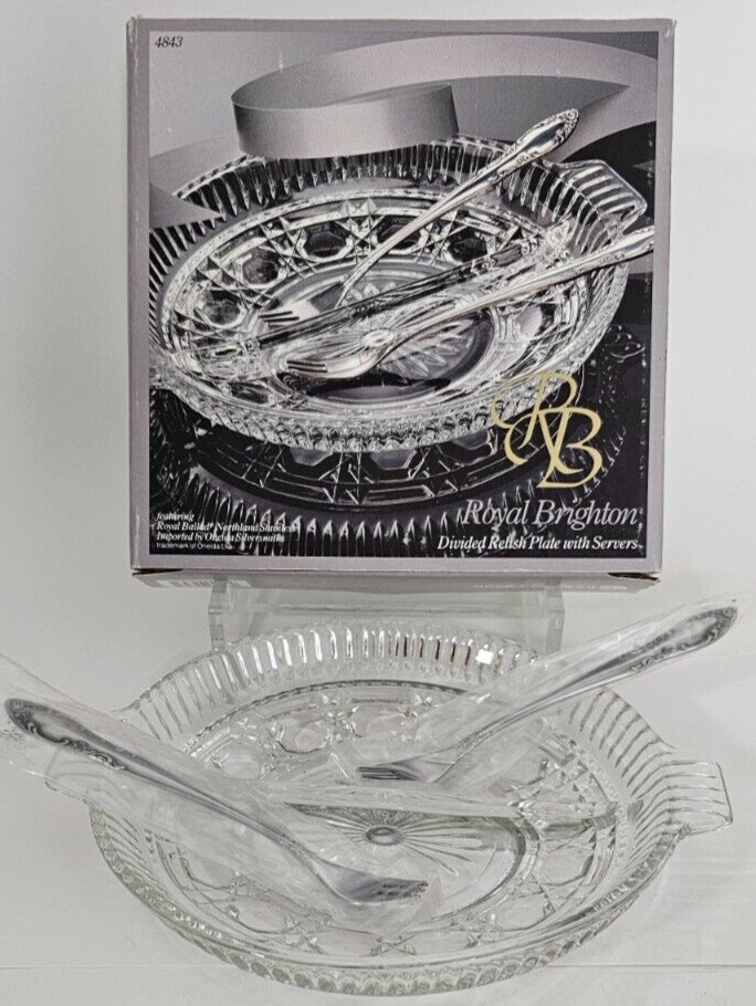 Royal Brighton Indiana Glass Divided Relish Plate With 2 Fork Servers ...