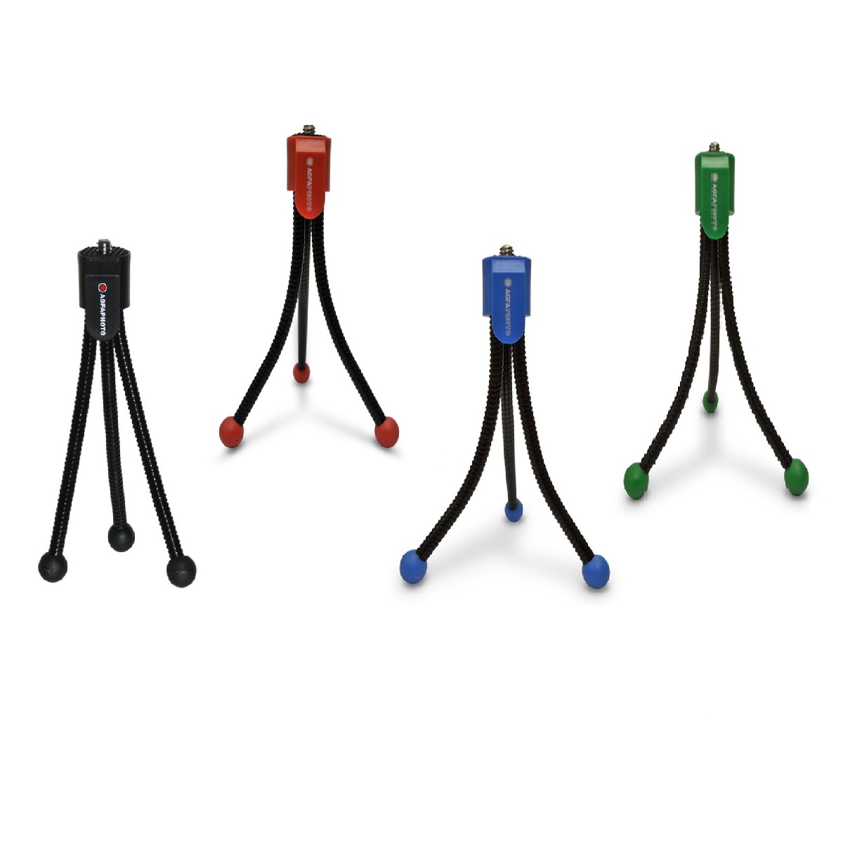Pack of 4 Agfa 5" Flexible Tabletop Tripod - Black, Blue, Red, Green | eBay