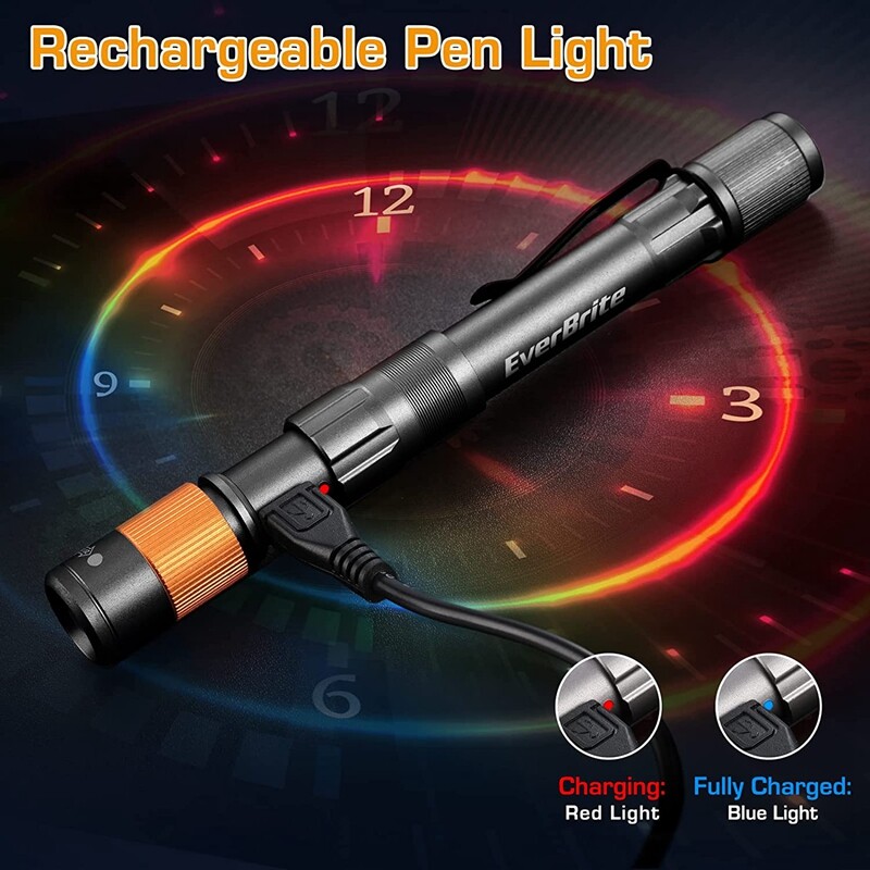 EverBrite Rechargeable Pen Light 4 Lighting Modes Zoomable Handheld ...