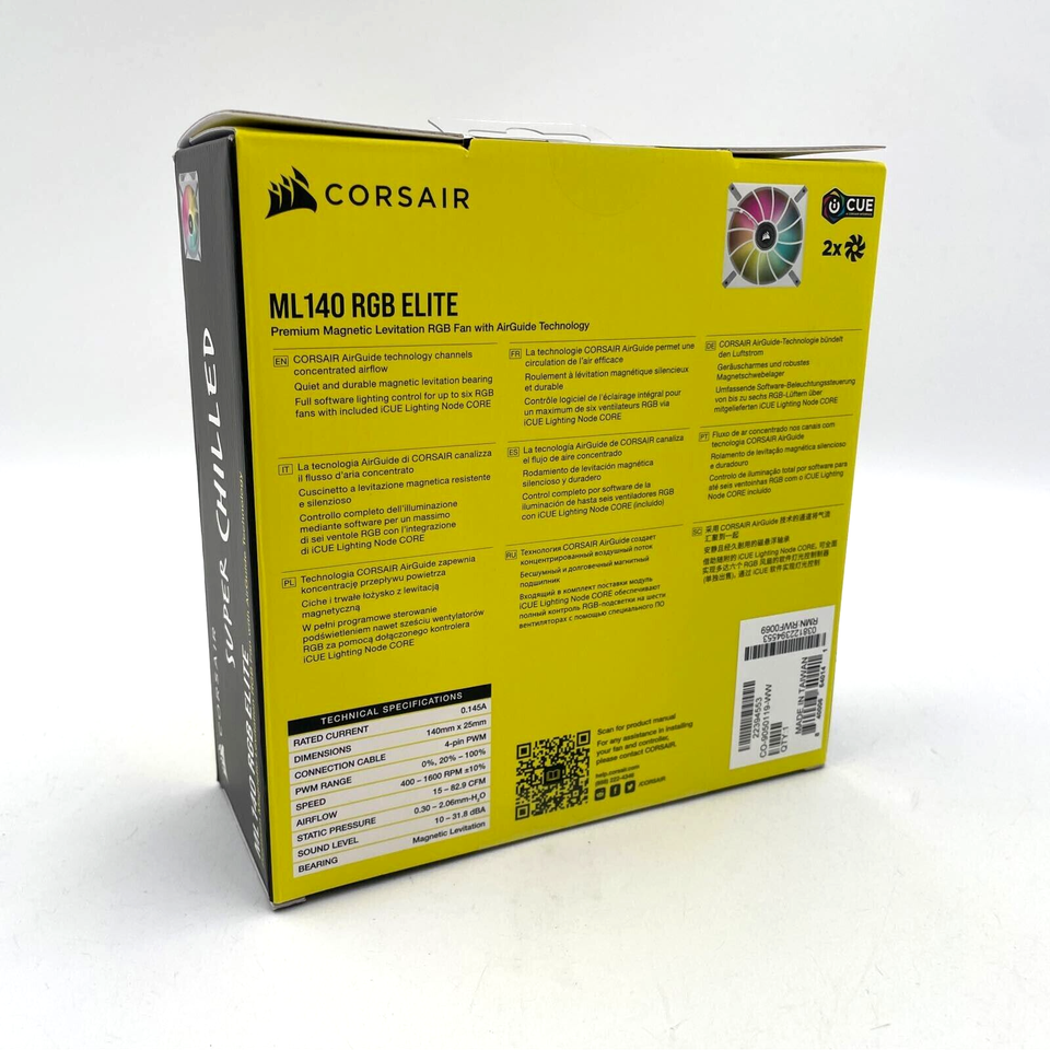 CORSAIR ML140 RGB Elite Fan 140mm with Lighting Node CORE (2-Pack ...