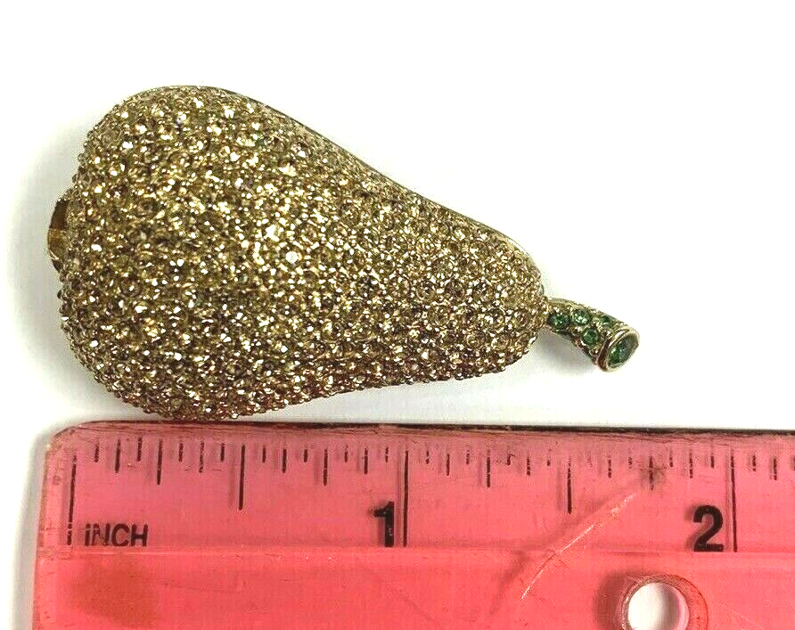 Vintage Signed CAROLEE Yellow Green Rhinestone Pear Gold Tone Brooch ...