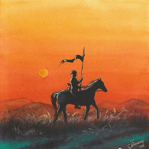 original painting 20 x 20 cm 3KsI artwork watercolor modern sunset man ...