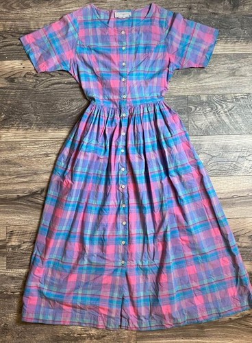 Vintage J. Christopher Plaid Tie Waist Midi Dress Button Down Womens ...
