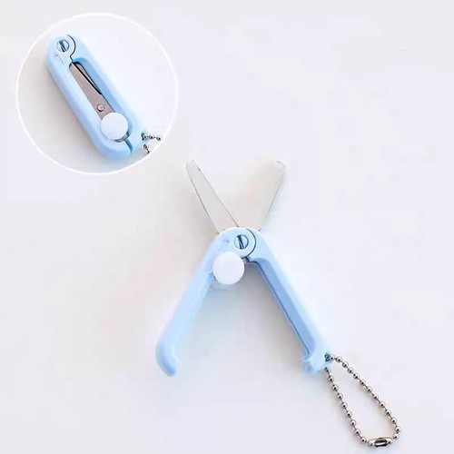 1 Pack Blue Mini Folding Scissors with Key Chain Mini Telescopic Small ...