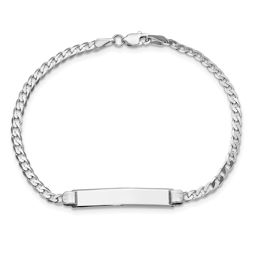 Real 14kt White Gold Flat Curb Link ID Chain Bracelet; 7 inch; Lobster ...