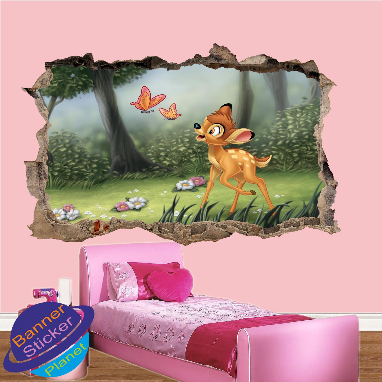 CARTOON CHARACTER BAMBI WALL STICKER 3D SMASHED POSTER DECOR DECAL ...