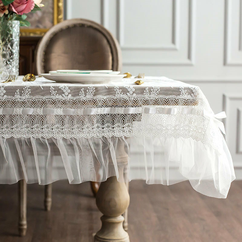 Elegant White Lace Rectangle Tablecloth Square Night Table Cover Home ...