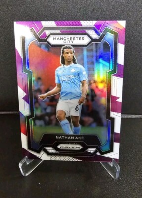 2023-24 Prizm EPL Nathan Ake Purple White Stripes #10 Manchester City ...