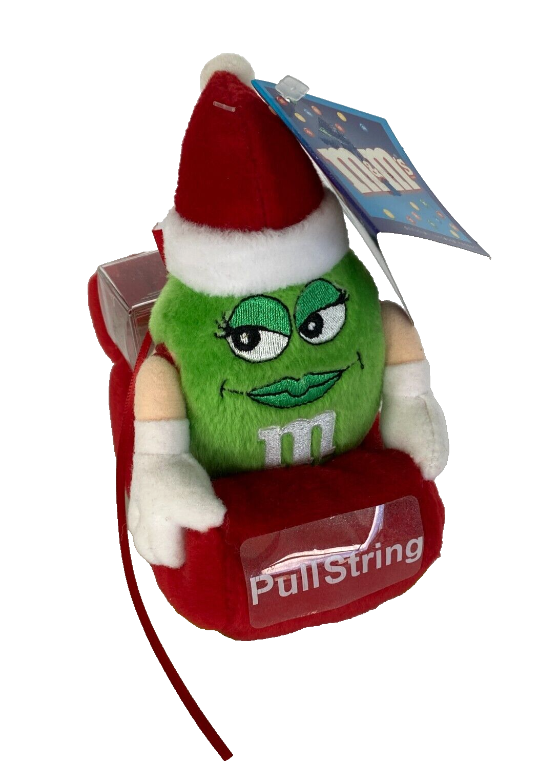 Green Plush M&M Christmas Sled Sleigh Pull String Vibrating 2001 Toy ...