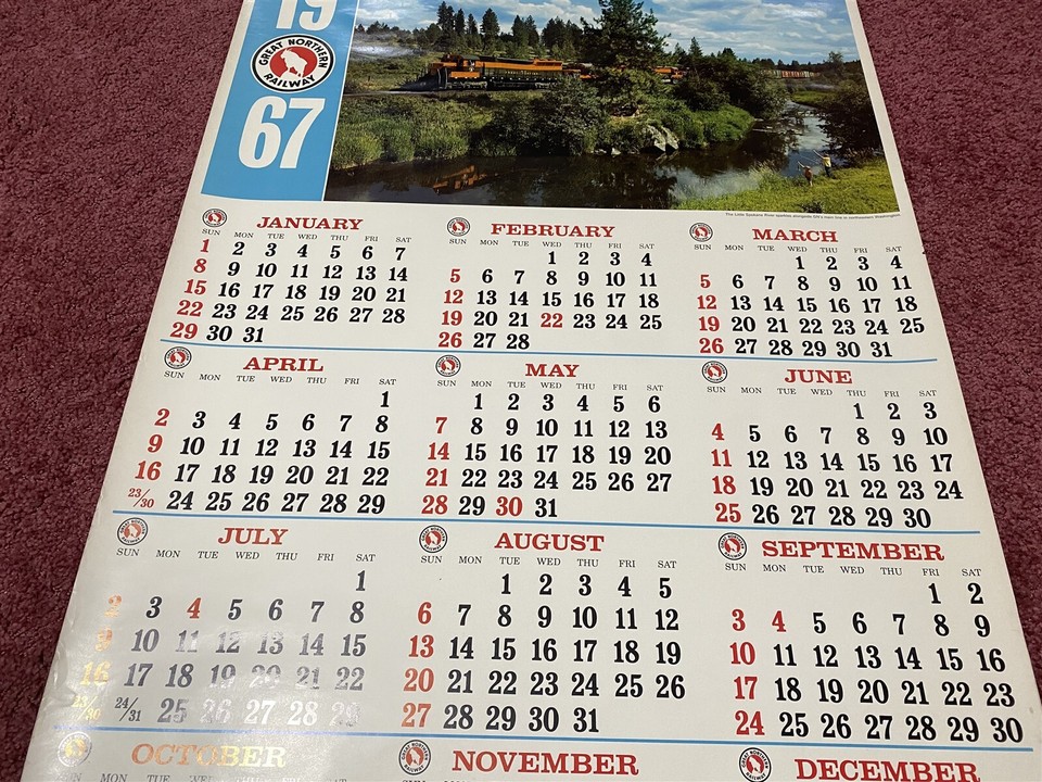 Large 1967 Great Northern Railroad Calendar 42 1/2" by 26" Little ...