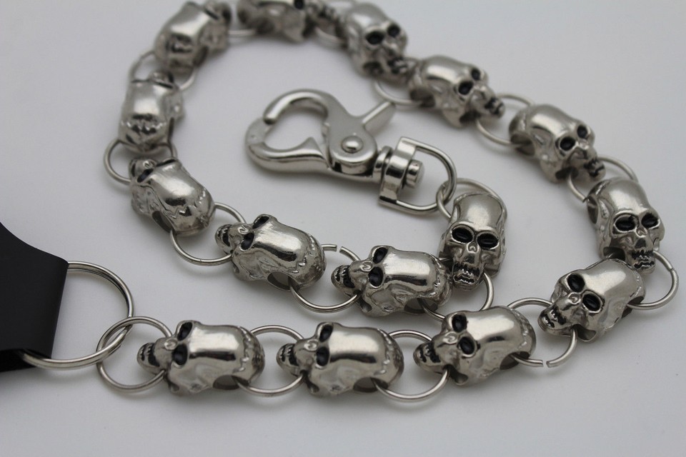 Men Silver Metal Wallet Chains Links KeyChain Jeans Biker Big Skulls ...