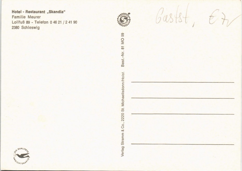 Schleswig (Sleswig/Slesvig) Hotel Restaurant Skandia Meurer Lollfuß 89 ...