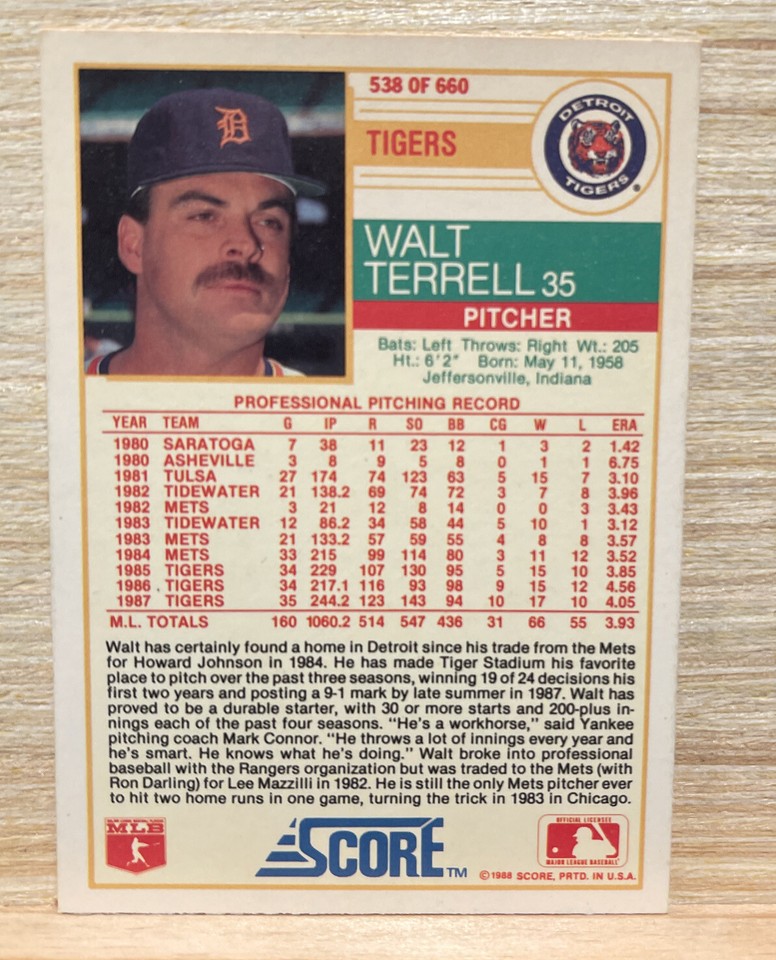 1988 Score #538 Walt Terrell signed baseball card Detroit Tigers | eBay