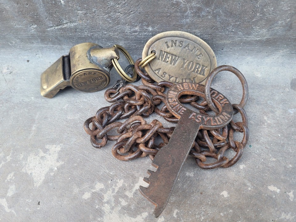 New York Insane Asylum Prison Guard Iron Cell Key Chain Tag Solid Brass ...