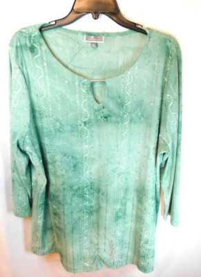 JM Collection Women's Embellished Green Top w/Metal Bar at Neck Size XL ...