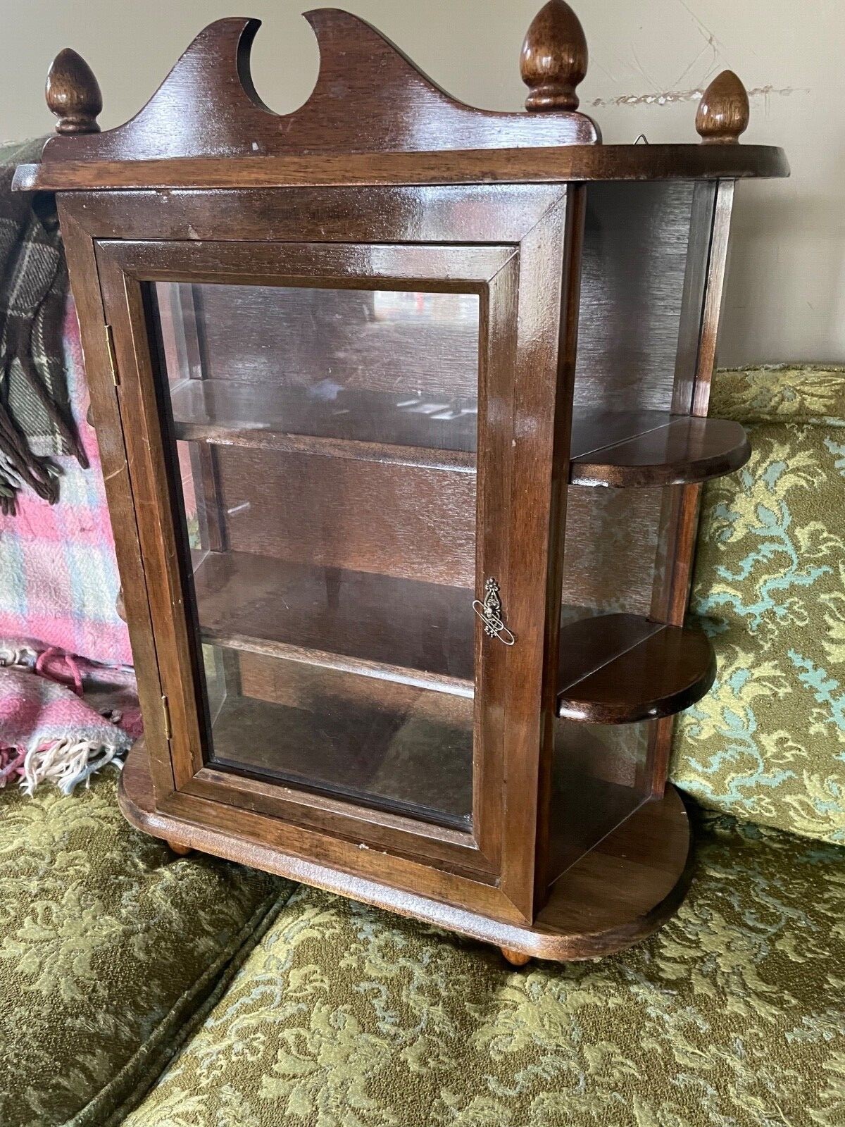 Vintage Wood Glass Door Table Top Wall Hanging Display Curio Cabinet 3 ...