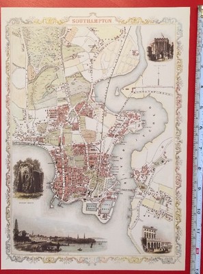 Old Antique Victorian picture map Southampton, England 1800s Tallis ...